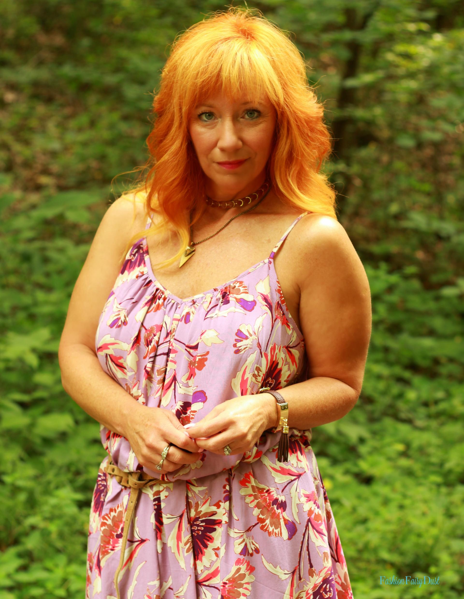 Lavender Print Sundress & Suede Wrap Belt: Secrets In The Cornfield